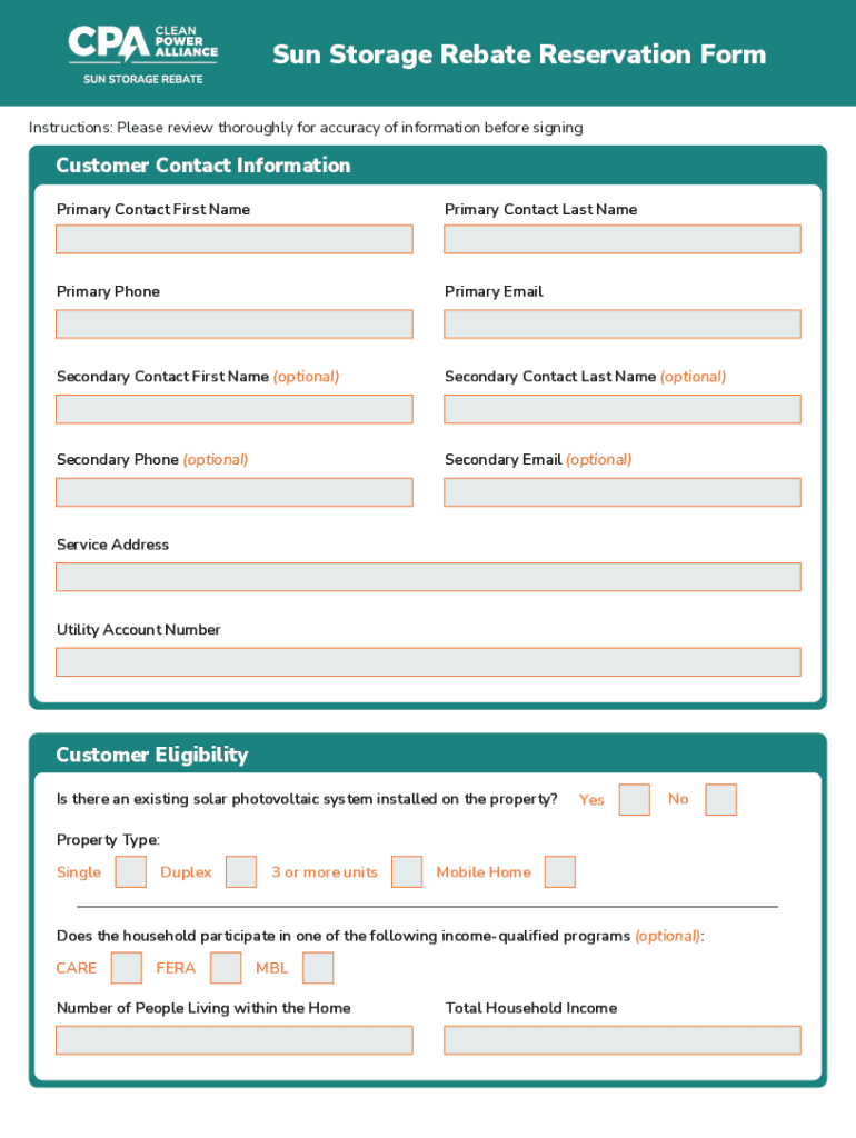 Fillable Online Sun Storage Rebate Reservation Form Fax Email Print ...