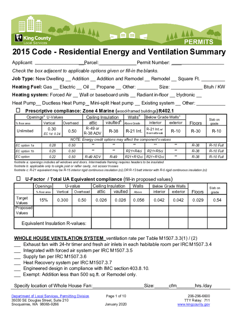 Fillable Online Energy and Ventilation, Residential Summary and ...