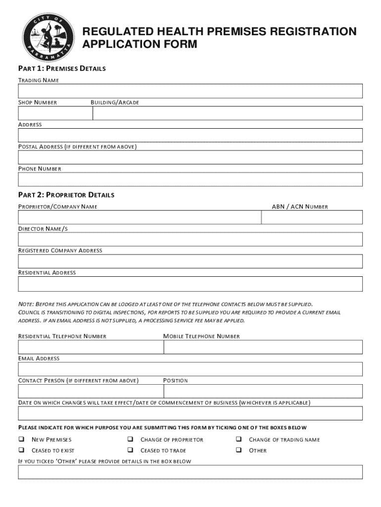 Fillable Online Regulated health premises registration application form ...