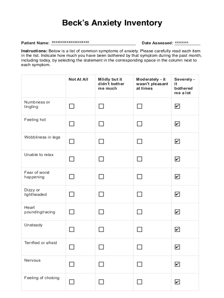 Fillable Online Form 2: Beck Anxiety Inventory (BAI) Fax Email Print ...