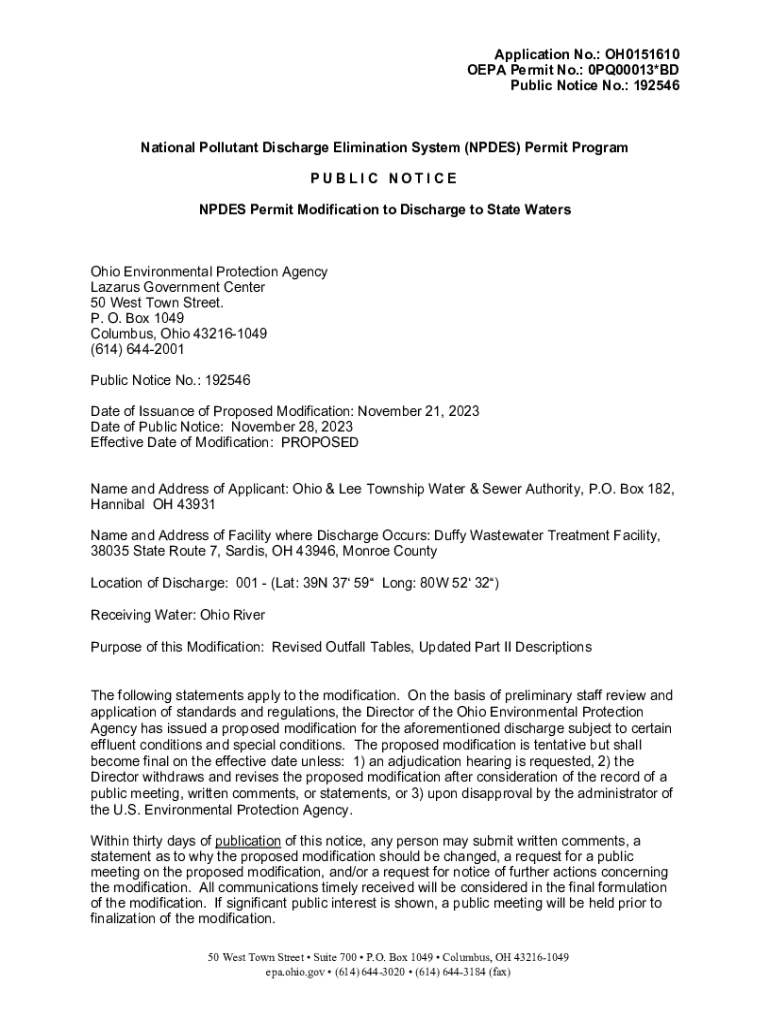 Fillable Online epa ohio Date of Issuance of Proposed Modification: November 21, 2023 Fax Email ...