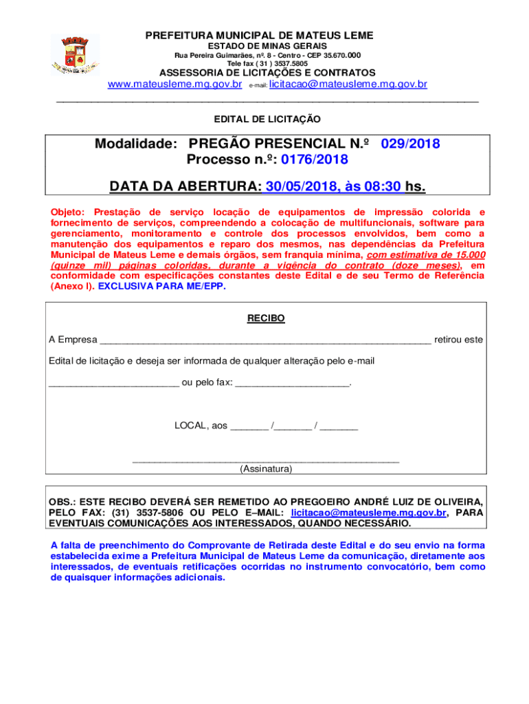 Preenchível Disponível Objeto: Prestao de servio locao de equipamentos de impresso colorida e ...
