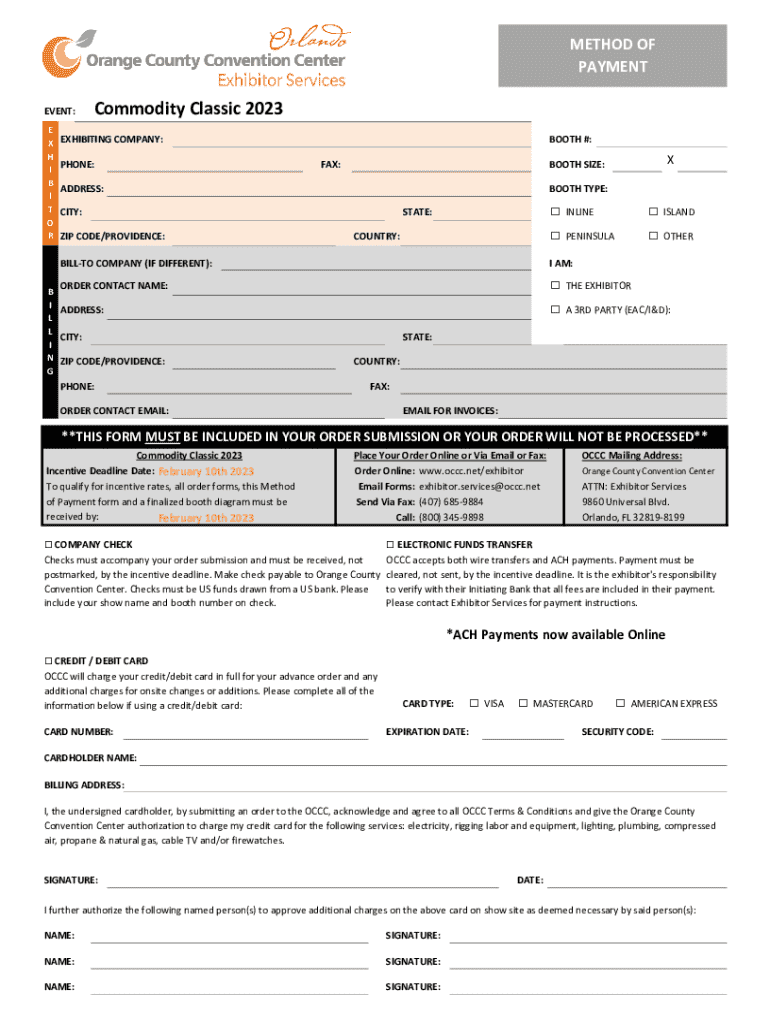 Fillable Online Commodity Classic Exhibitor Internet Order Form ...