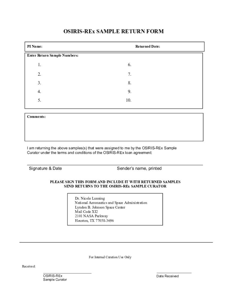 Fillable Online OSIRIS-REx Sample Request Documents and Forms Fax Email ...