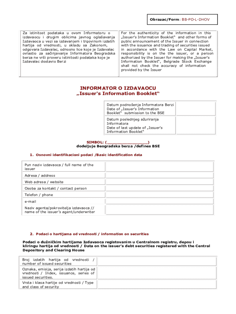 Fillable Online Obrazac/Form: BB-PO-L-DHOV Fax Email Print - pdfFiller