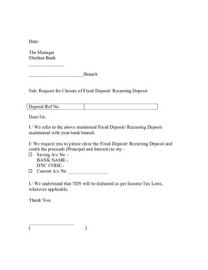 Fillable Online REQUEST FOR CLOSURE OF FD AND RD.doc Fax Email Print ...