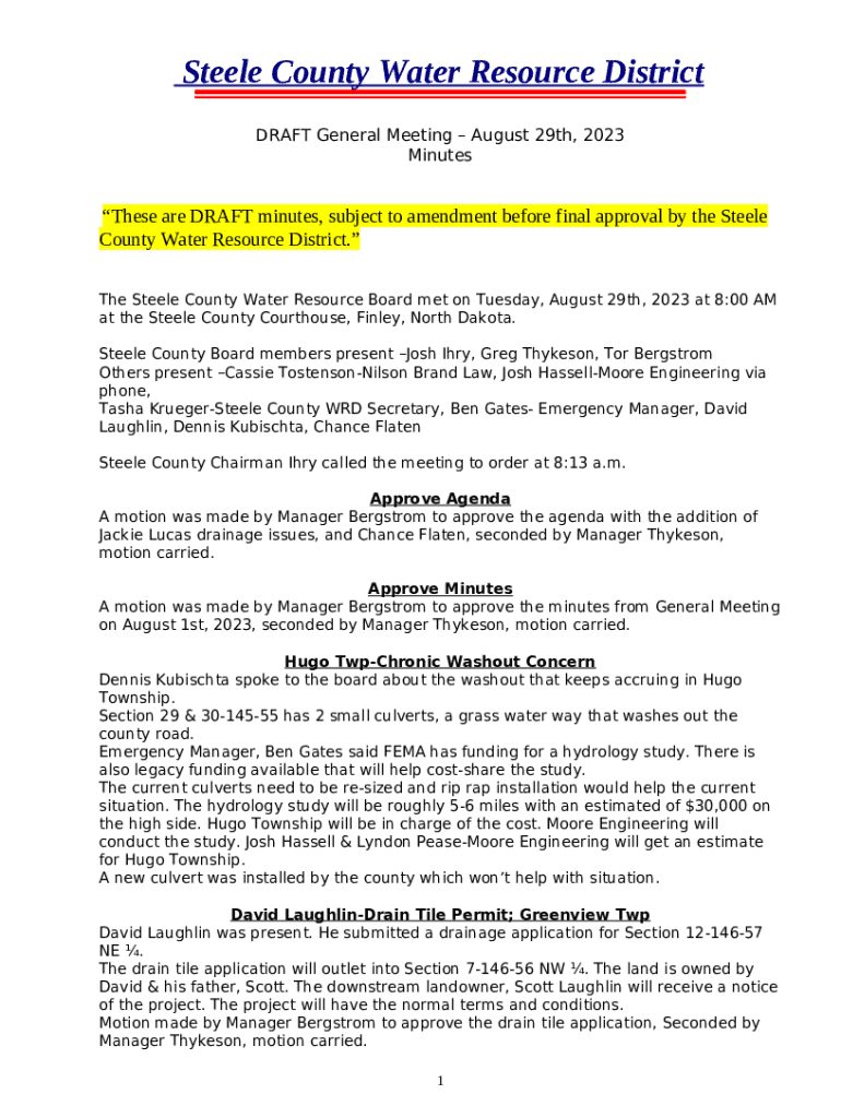 The Steele County Water Resource Board met on Tuesday, August 29th ...