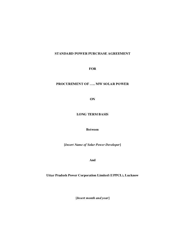 Fillable Online upneda org Standard Power Purchase Agreement-JNNSM ...