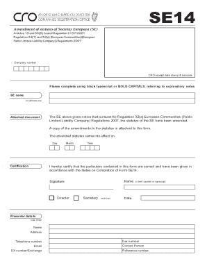 Fillable Online SE14 - amendment of statutes of Societas Europaea. Form ...