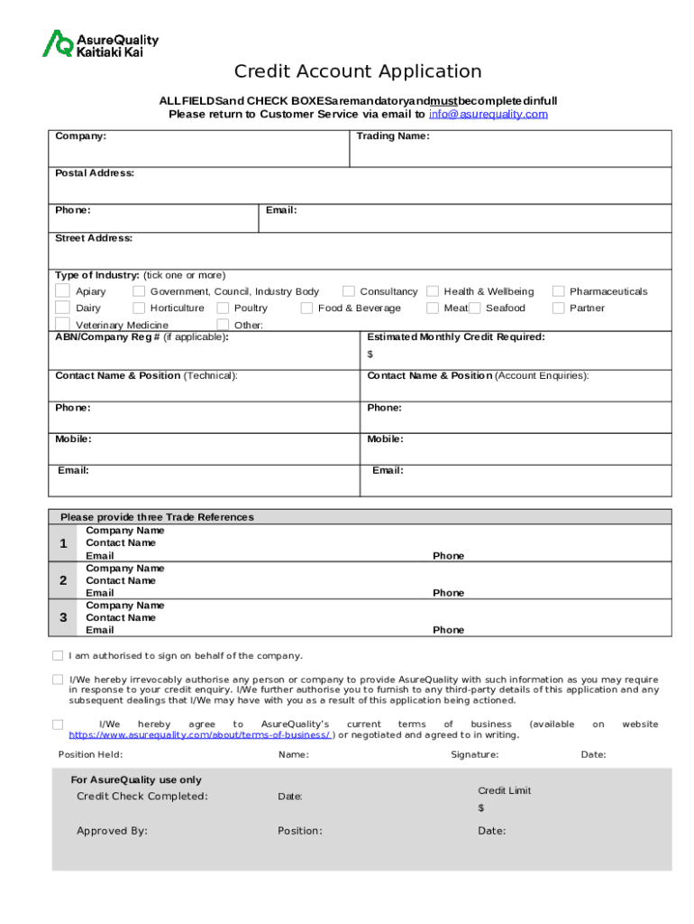 AsureQuality Credit Application Doc Template | pdfFiller