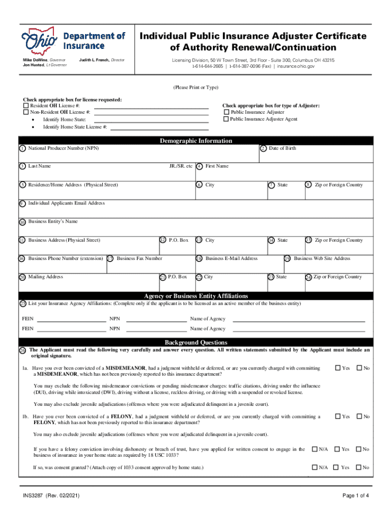 Fillable Online License Application Checklist - Ohio Department of Insurance Fax Email Print ...