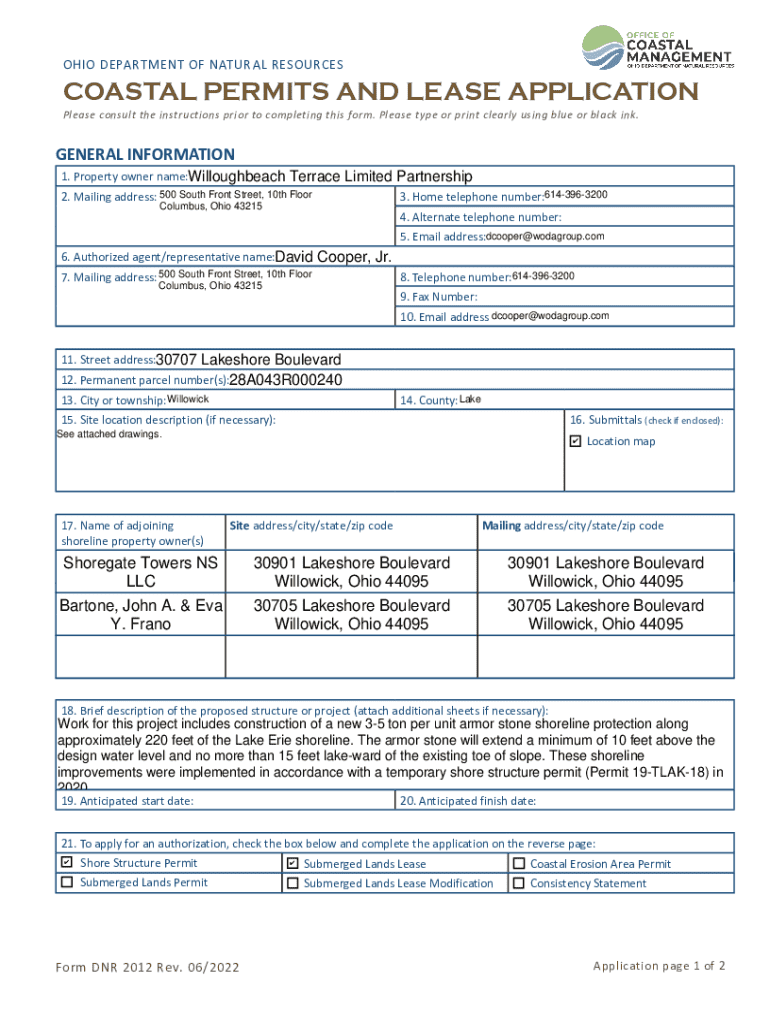 Fillable Online Coastal Permits and Lease Application. Form / June 2022 ...