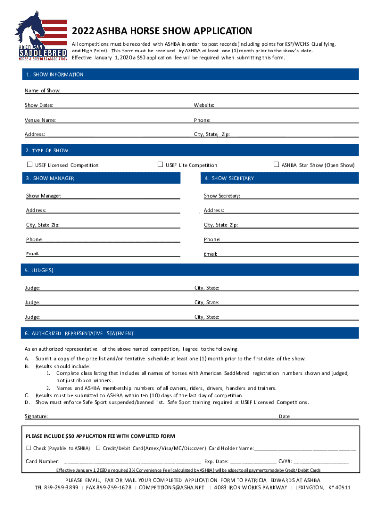 Fillable Online 2022 ASHBA HORSE SHOW APPLICATION Fax Email Print ...