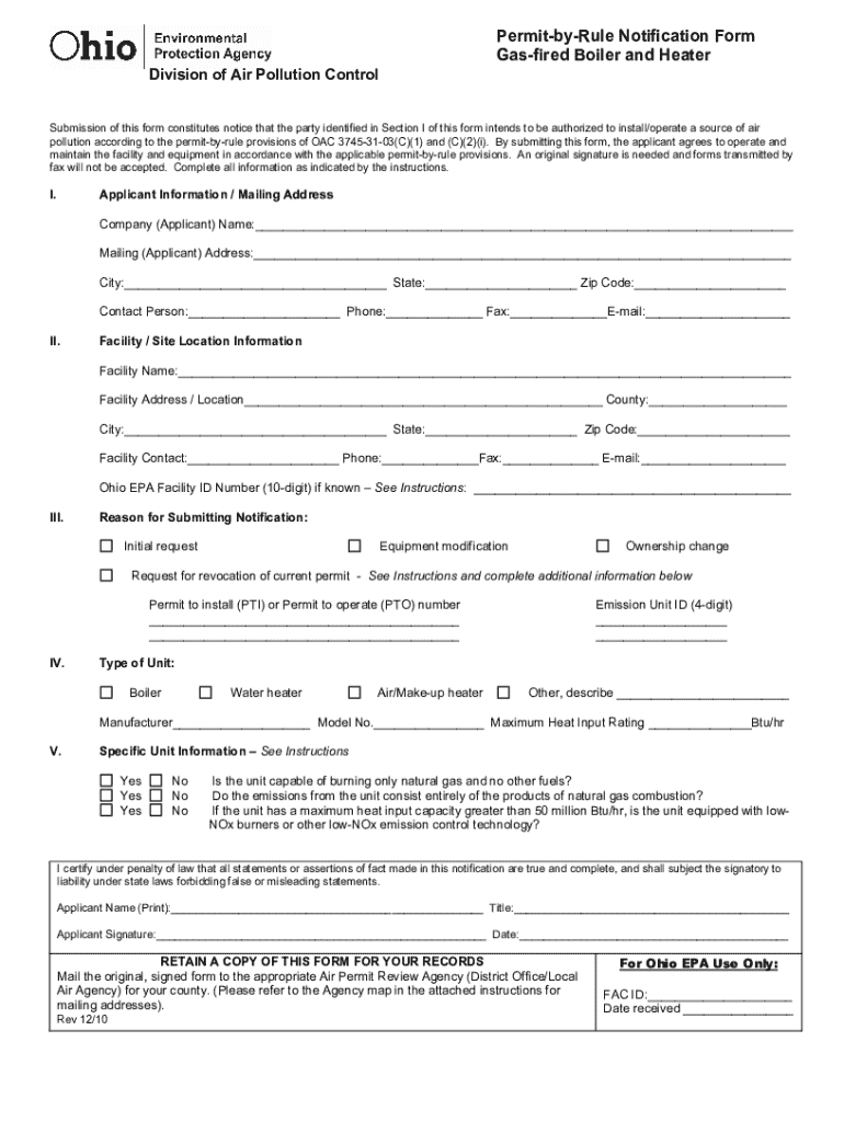 Fillable Online Permit-by-Rule Notification Form Gas-fired Boiler and ...