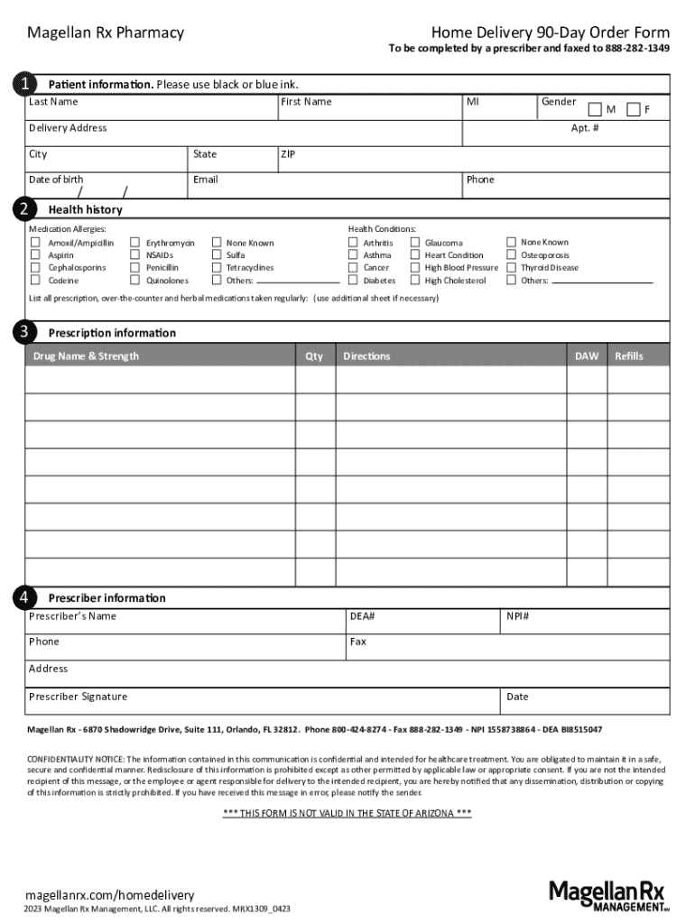 Fillable Online Magellan Rx Pharmacy Home Delivery Order Form - 1 2 Fax ...