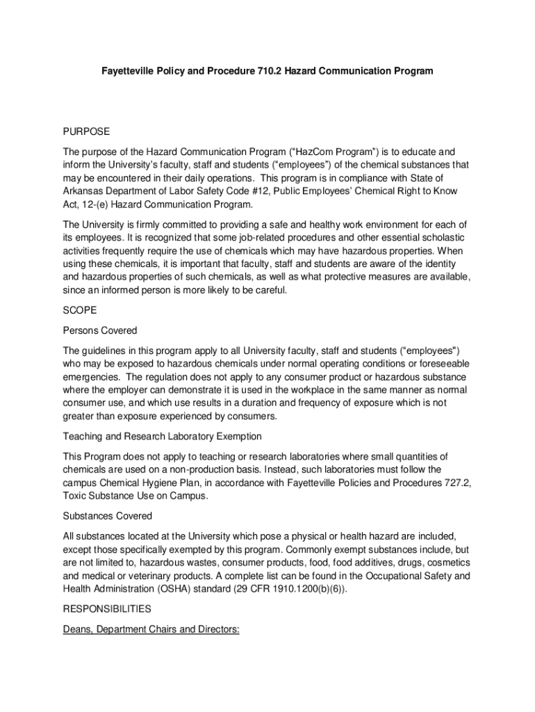 Fillable Online Hazard Communication Program - Policy - UA Little Rock ...