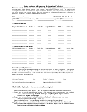 Fillable Online Undergraduate Advising and Registration Worksheet Fax ...