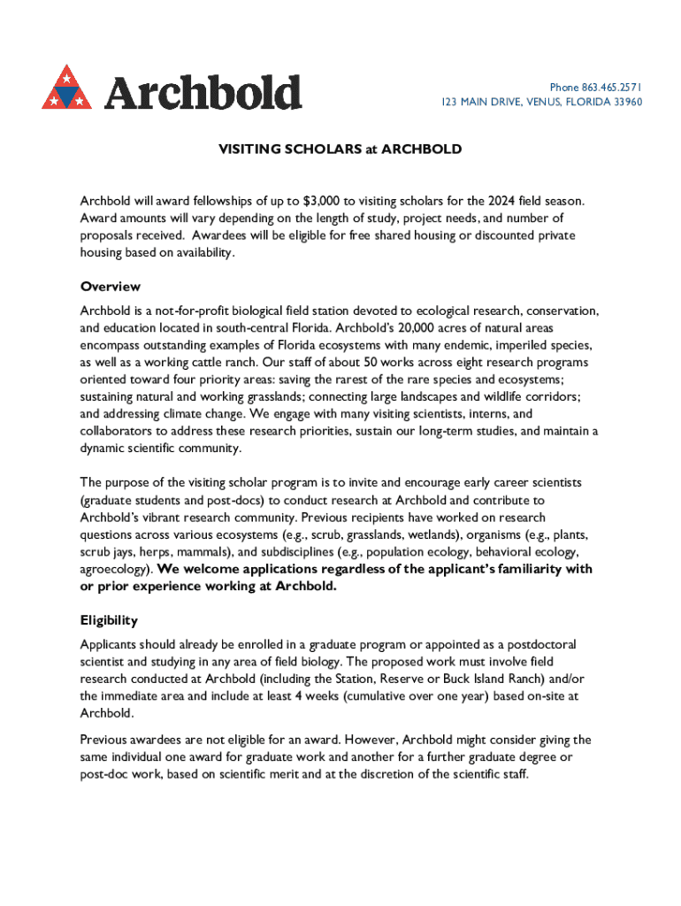 Fillable Online VISITING SCHOLARS at ARCHBOLD Fax Email Print - pdfFiller