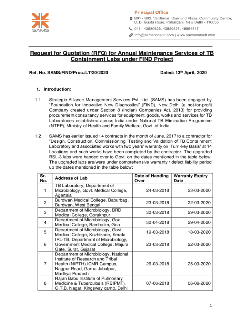 Fillable Online Request for Quotation (RFQ) for Annual Maintenance ...
