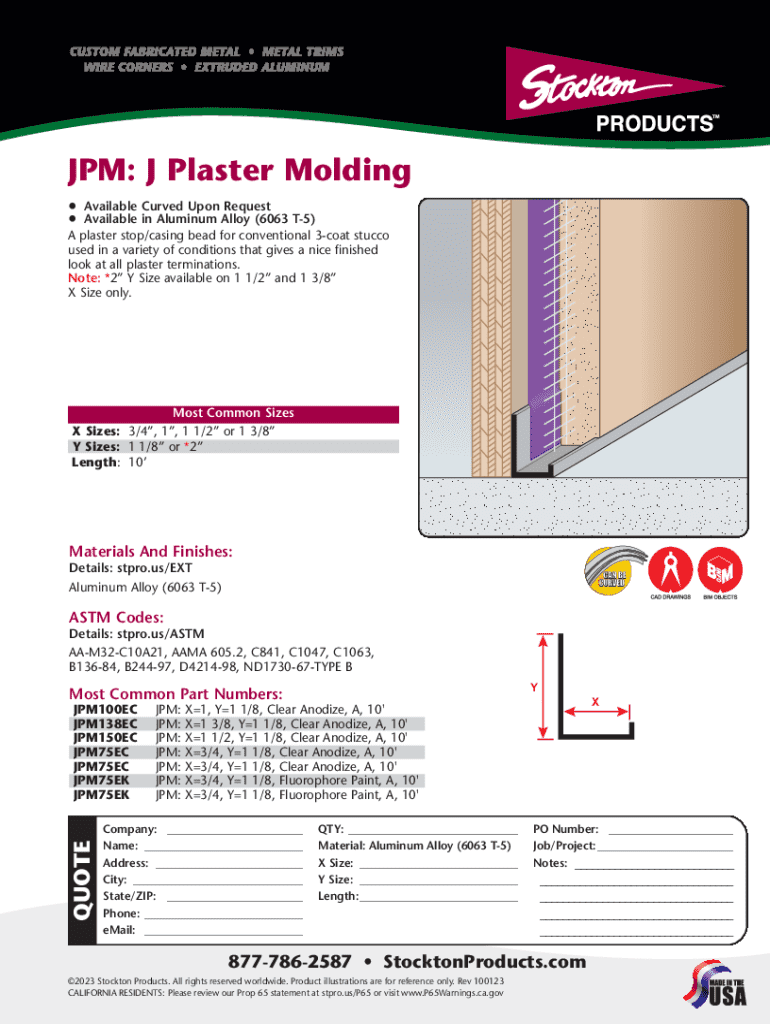Fillable Online JPM: J Plaster Molding From Stockton Products A ... Fax ...