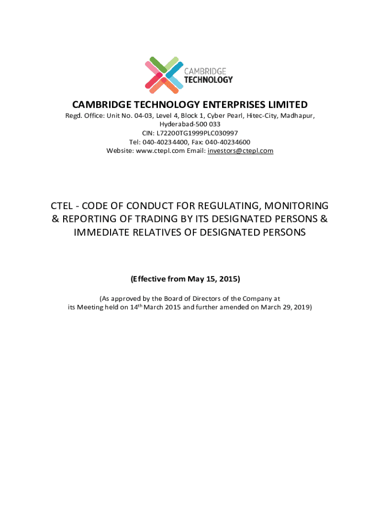 Fillable Online Cambridge Technology Enterprises Ltd. - Service ...