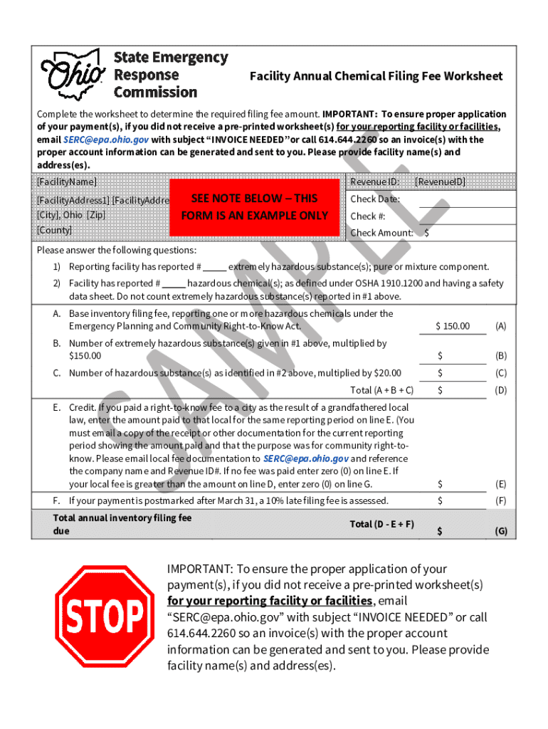 Fillable Online Facility Annual Chemical Filing Fee Worksheet IMPORTANT ...
