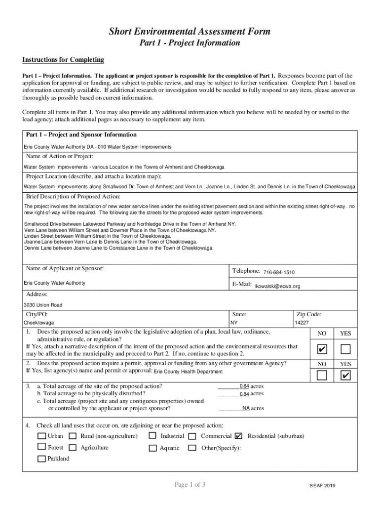 Fillable Online Short Environmental Assessment Form Part 1 - NY.gov Fax ...