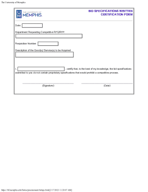 Fillable Online Bid Specifications Written Certification Form Fax Email ...