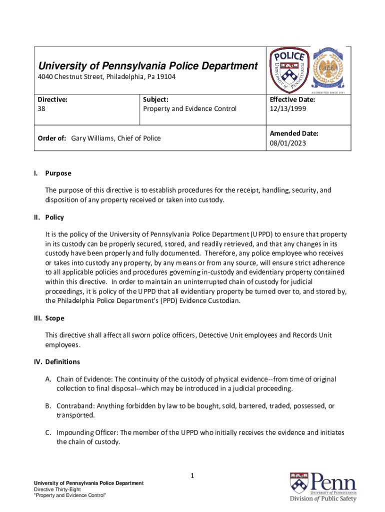 Fillable Online University of Pennsylvania Police Department Directive ...