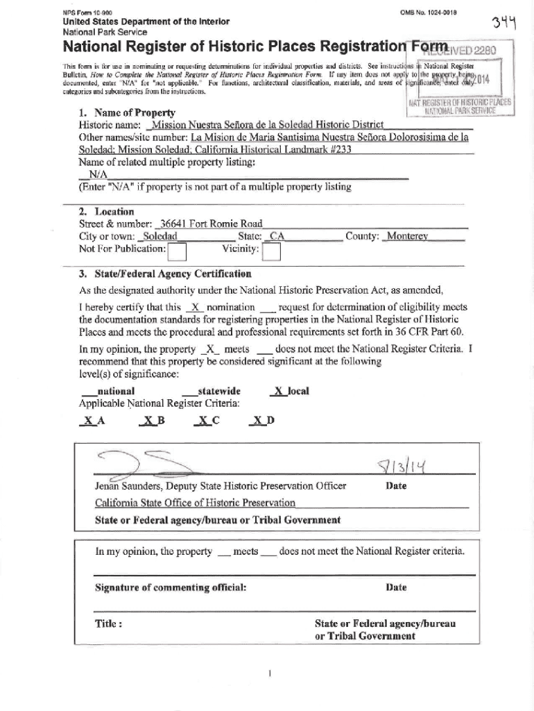 Fillable Online Mission Nuestra Senora de la Soledad Historic District. Identifier (file name ...