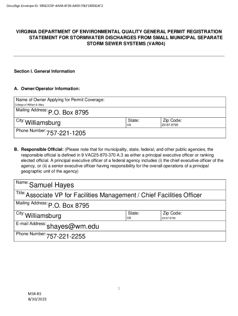 Fillable Online W&M MS4 Stormwater Program Plan Fax Email Print - pdfFiller