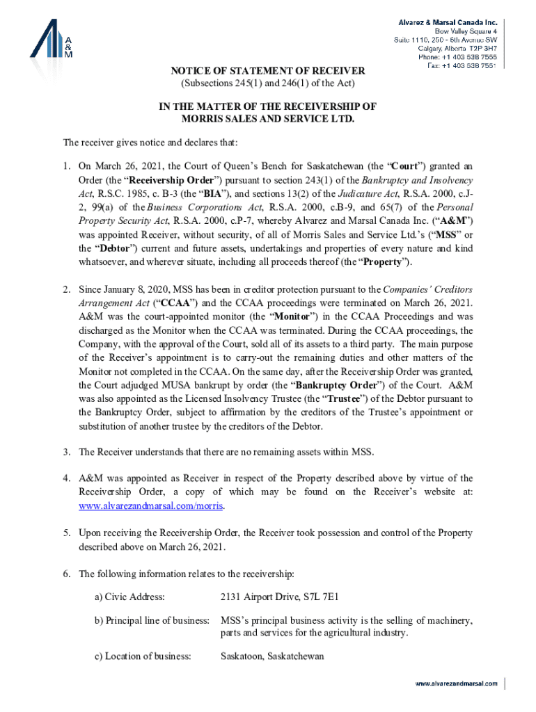 Fillable Online Form 87 - Notice and Statement of Receiver - MSSfinal ...