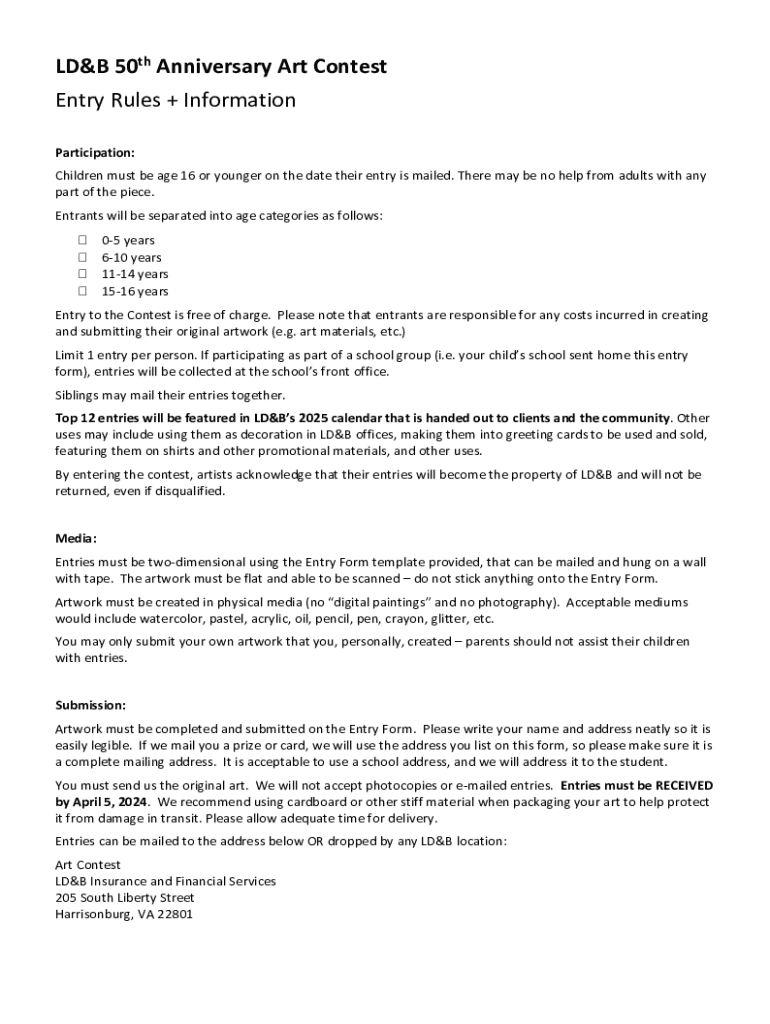 Fillable Online LD&B 50th Anniversary Art Contest Entry Rules ...