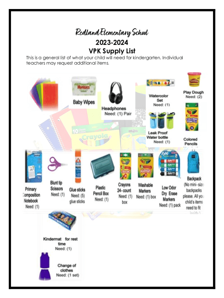 Fillable Online School Supply Lists - Redland Elementary School Fax Email Print - pdfFiller
