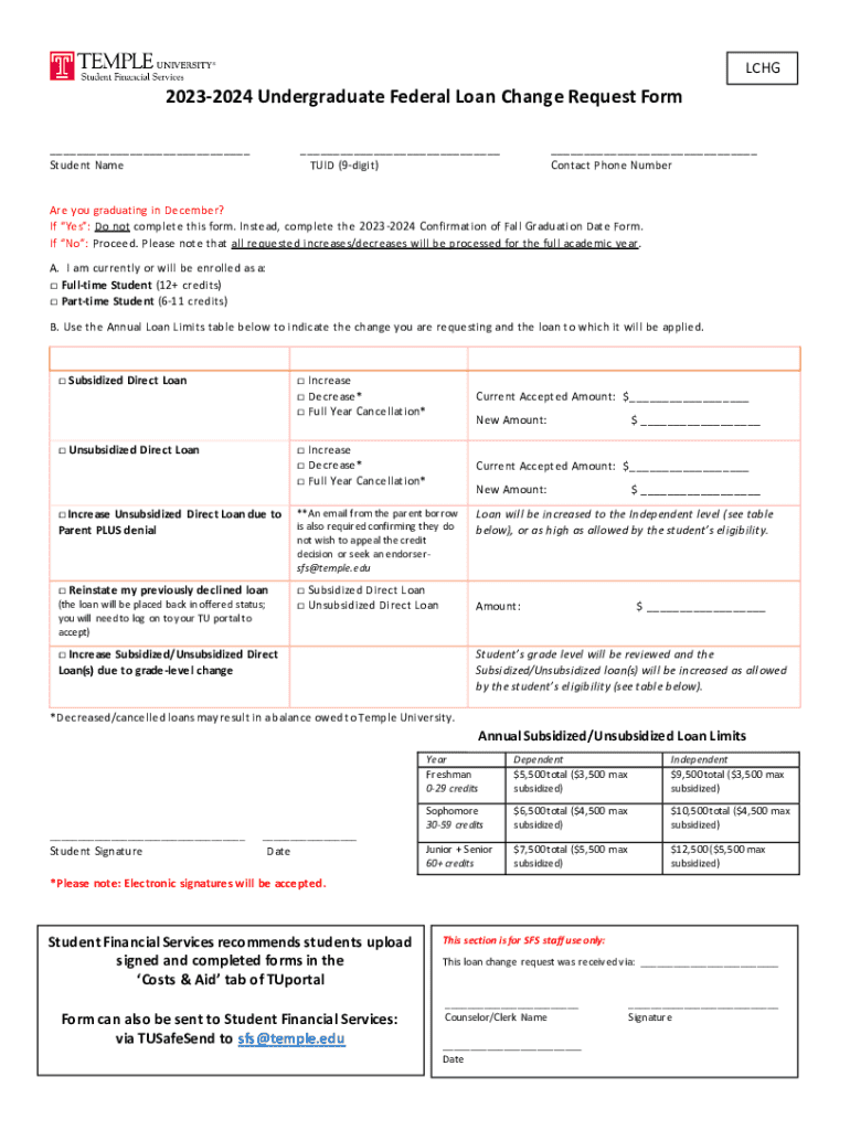 Fillable Online 2023-2024 Undergraduate Federal Loan Change Request Form Fax Email Print - pdfFiller