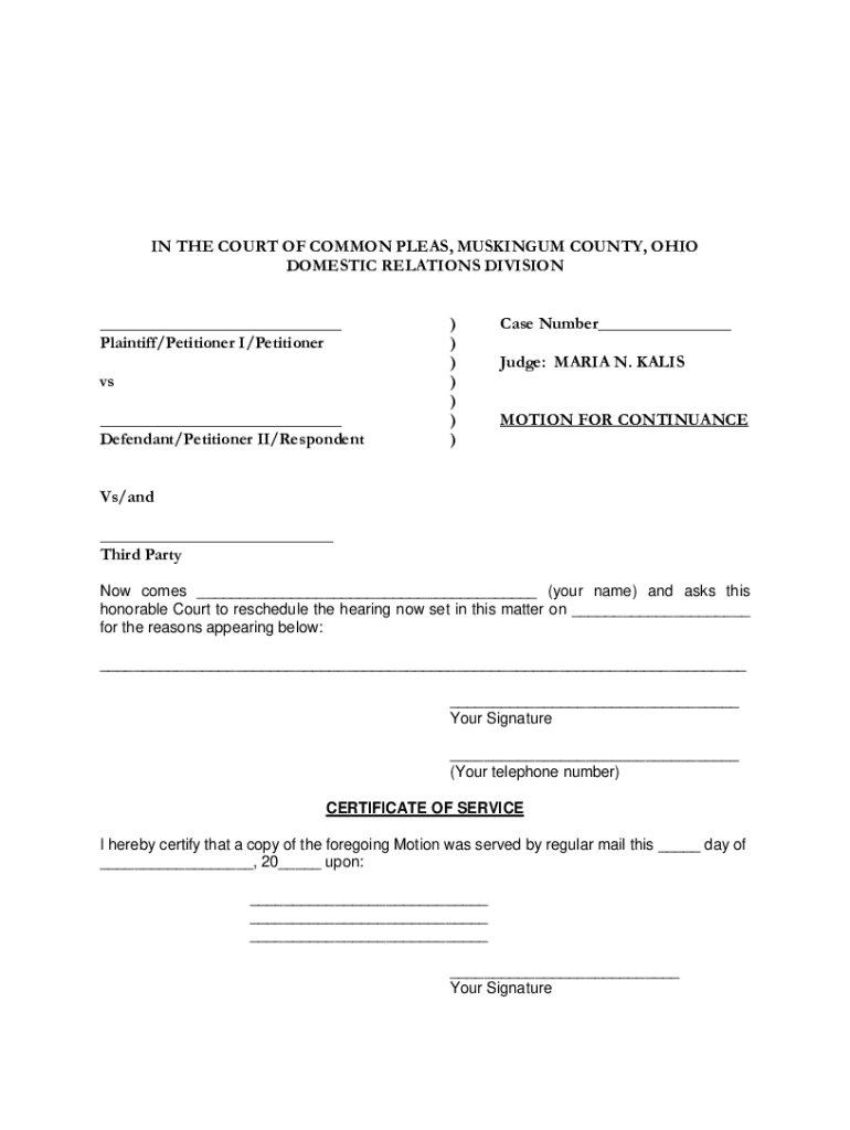 Fillable Online 37. Motion for Continuance with third party Fax Email ...