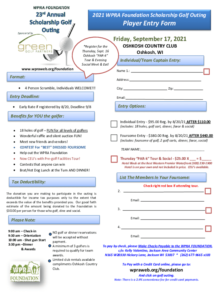 Fillable Online 2021 WICPA GOLF OUTING REGISTRATION FORM Fax Email ...