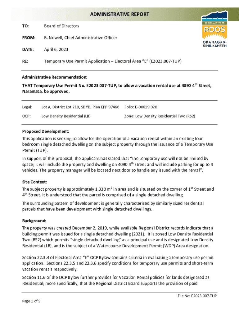 Fillable Online Temporary Use Permit ApplicationElectoral Area E (E2023.007-TUP) Fax Email Print ...