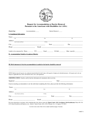 Fillable Online ADA Accommodation/Barrier Removal Request Form Fax ...