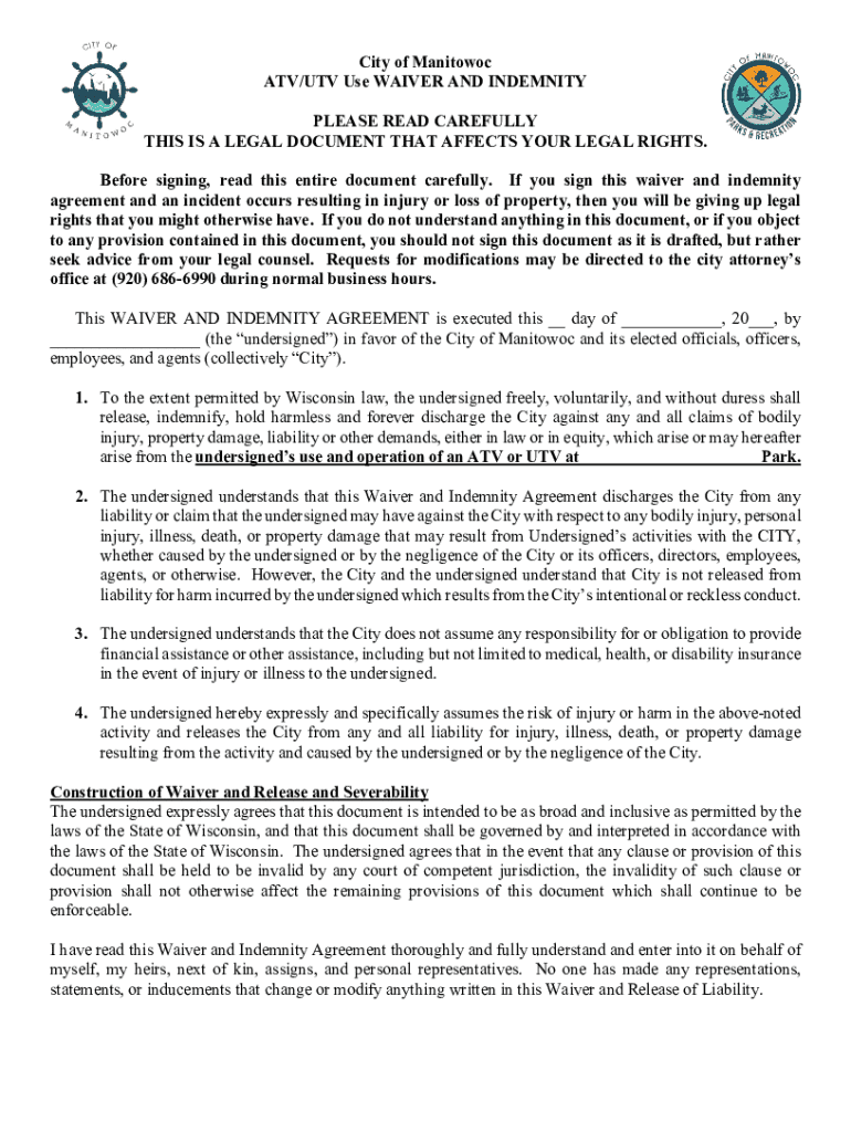 Fillable Online side by side atv rental, release of liability ...