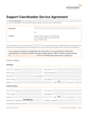 Fillable Online Support Coordination Service Agreement Fax Email Print ...