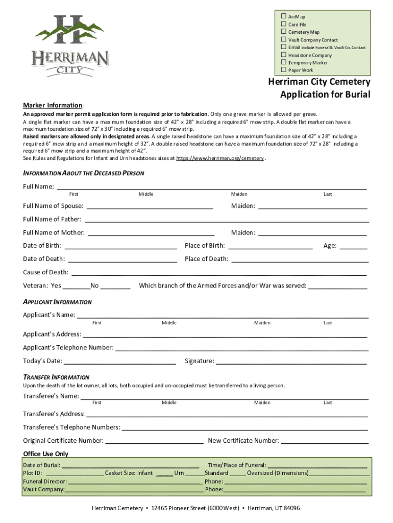 Fillable Online Surface Burial VaultBurial Vaults - Monuments - Grave ...