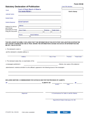 Fillable Online GA16 - Statutory Declaration of Publication. Members of ...