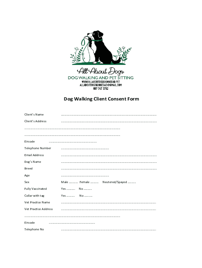 Fillable Online Dog Walking Consent Form - Fill Online, Printable ...