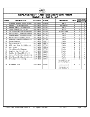 Fillable Online REPLACEMENT PART DESCRIPTION FORM MODEL #: B075-160 Fax ...