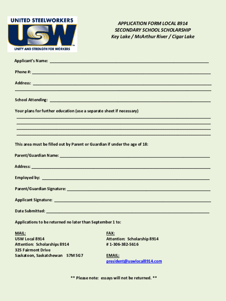 Fillable Online USW Local 8914 Key Lake / McArthur River / Cigar Lake ...