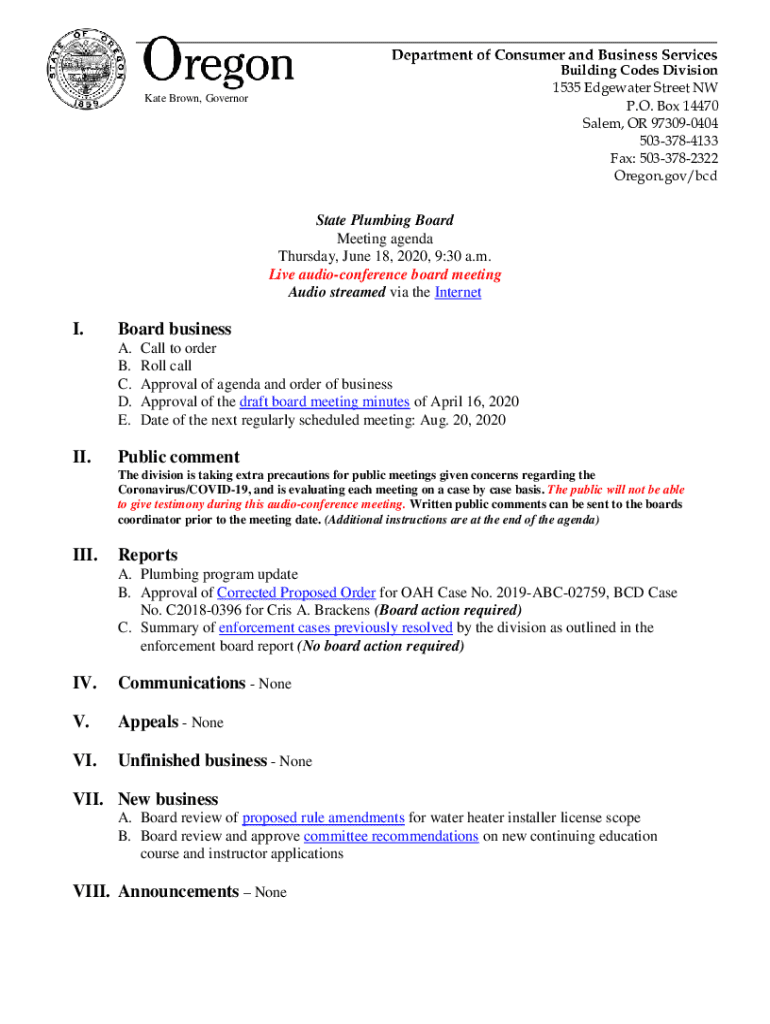 Fillable Online State Plumbing Board - Building Codes Division Fax ...
