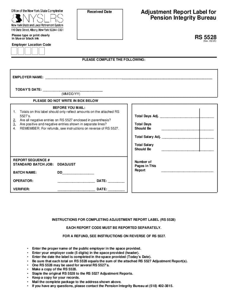 Fillable Online Adjustment Report Label for Pension Integrity Bureau ...