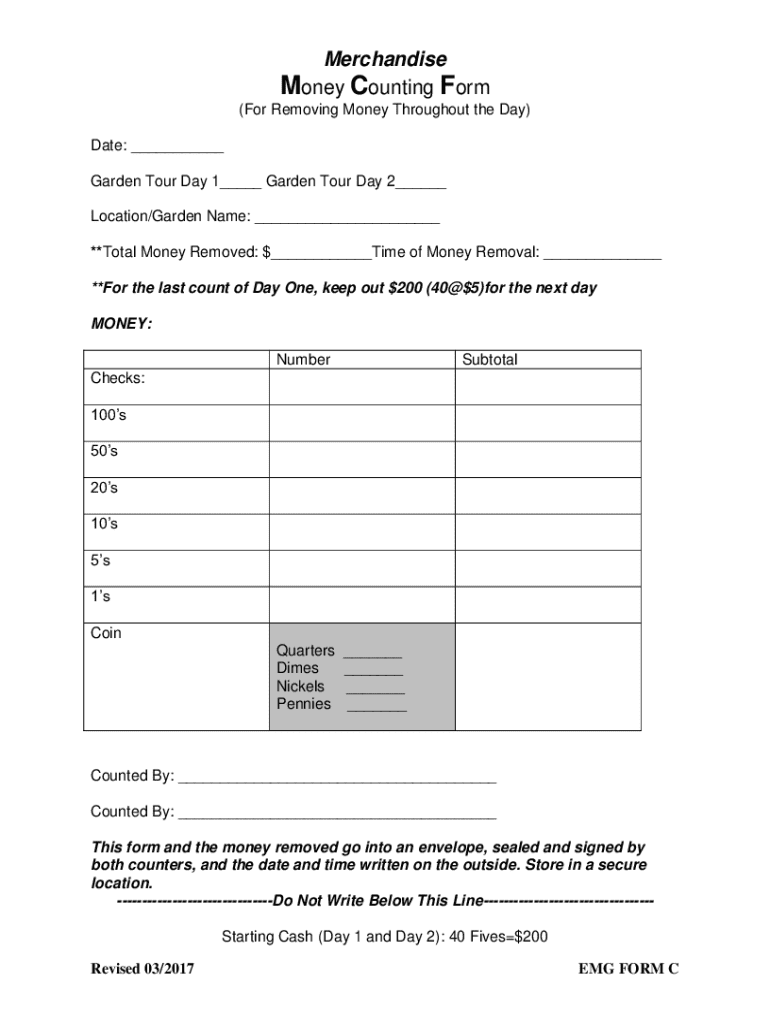 Fillable Online Money Counting Sheet Fax Email Print - pdfFiller
