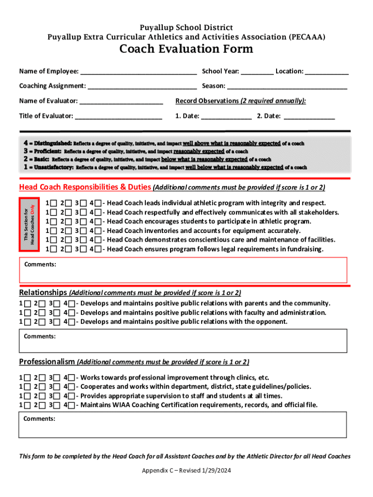 Fillable Online 2431F4 - HEAD COACH EVALUATION FORM.pdf Fax Email Print ...